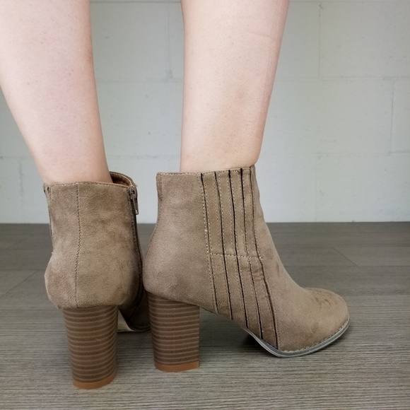 Shoes | Faux Suede Bock Heel Ankle Bootie P | Poshmark